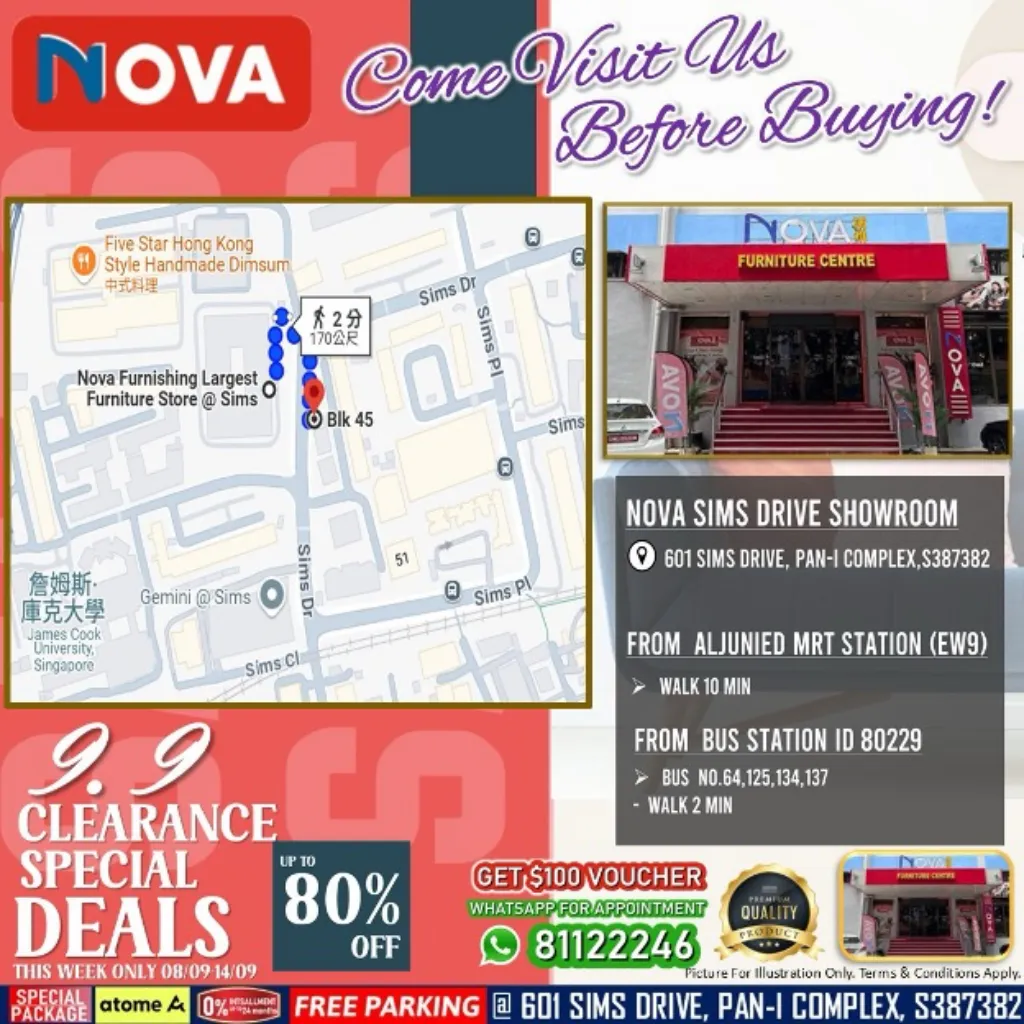 Nova Sims Drive 家具超级九月大促：床垫买一送一，全场半价起 - FoodieSG